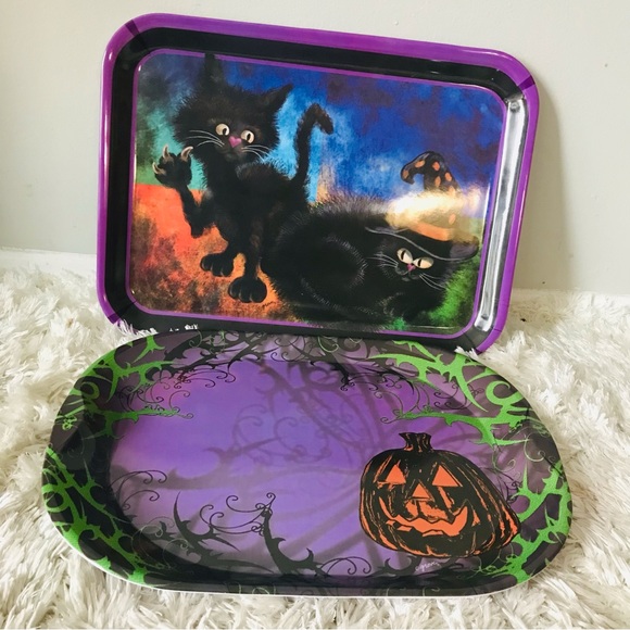Dining | Citrus Grove 17x12 Melamine Tray Spooky Pumpkin Cats Design ...